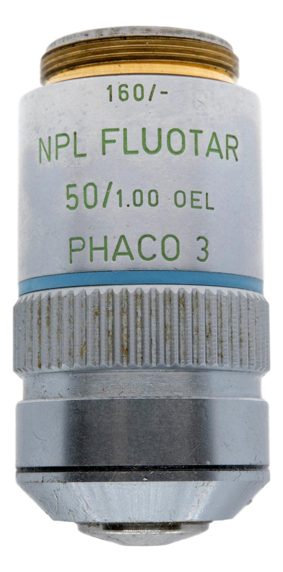 Leitz 50X NP FLUOTAR PHACO 3 / Phase-Contrast 3 Oil Objective – Microscope Central