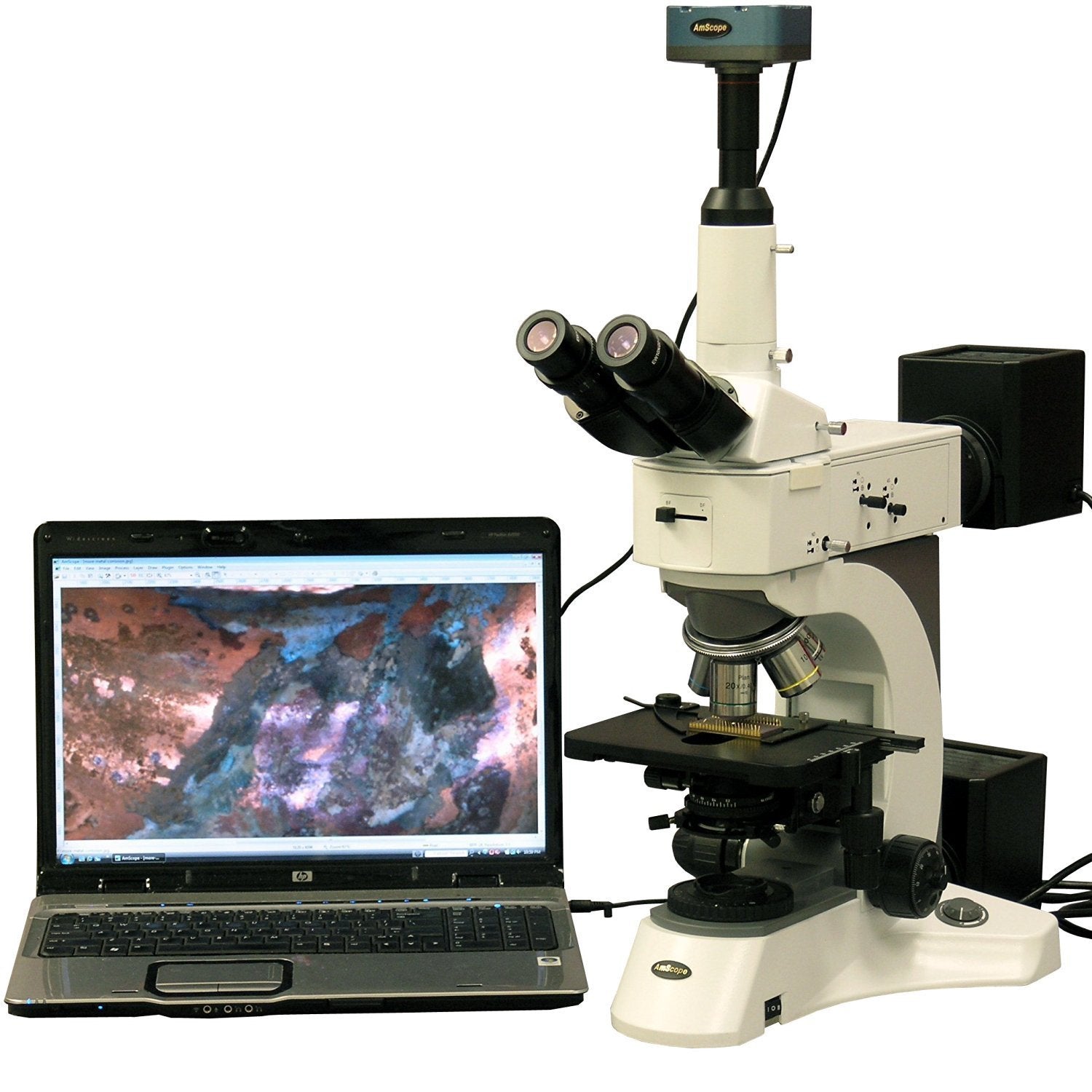 AmScope 50X-2000X Darkfield Polarizing Metallurgical Microscope + 3MP ...