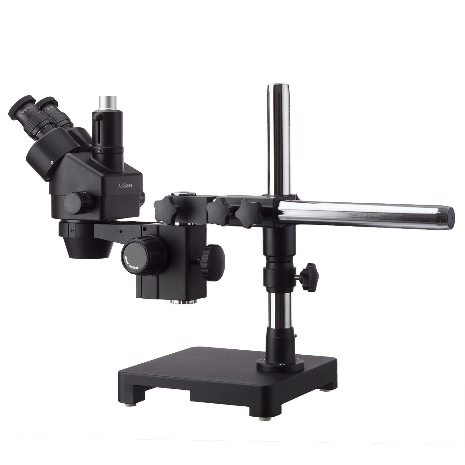 3.5X-45X Black Trinocular Stereo Zoom Microscope on Single Arm Boom St ...